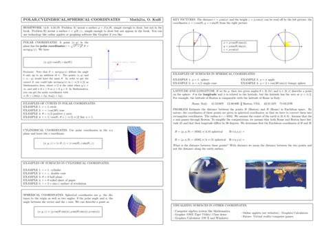 Polarcylindricalspherical Coordinates Math21a O
