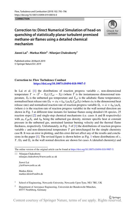 Correction To Direct Numerical Simulation Of Head On Quenching Of