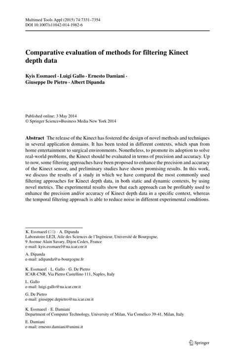 Pdf Comparative Evaluation Of Methods For Filtering Kinect Depth Data