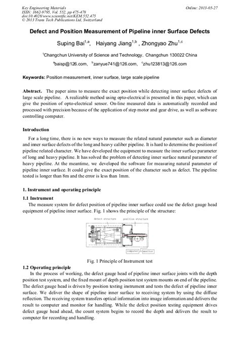 Defect And Position Measurement Of Pipeline Inner Surface Defects