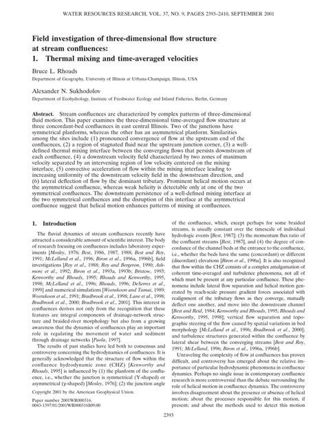 Pdf Field Investigation Of Three Dimensional Flow Structure At Stream
