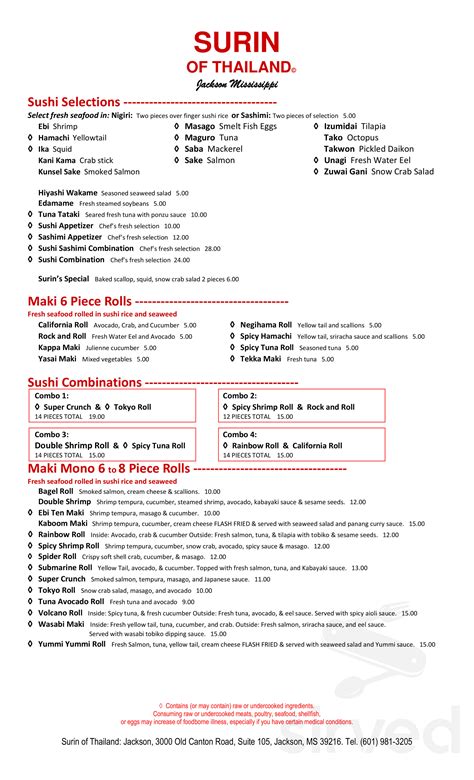 Menu For Surin 280 In Birmingham Alabama United States