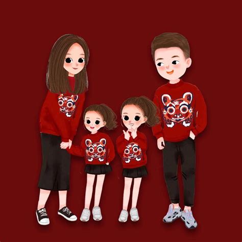 一家四口卡通简笔画两个女儿简单（漂亮13张）简笔画图片大全