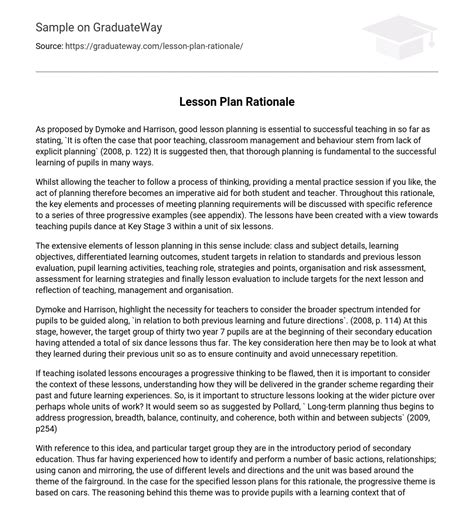 Lesson Plan Rationale Free Essay Example 2082 Words Graduateway