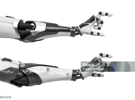 Rendering 3d Dari Dua Lengan Robot Dengan Ibu Jari Tangan Dan Jari Telunjuk Pada Jarak Antara