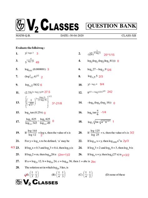 Logarithms Sheet V2 Pdf Mathematics Mathematical Objects