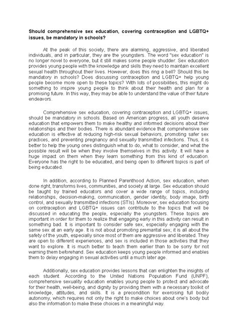 Argumentative Essay Should Comprehensive Sex Education Covering Contraception And LGBTQ