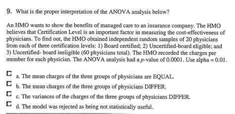 Solved 9 What Is The Proper Interpretation Of The Anova