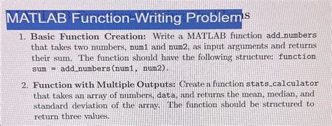 Solved Matlab Function Writing Problemsbasic Function