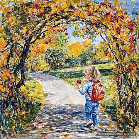 Ai创作图油画秋天 油画小孩 摘果子的小女孩 采摘苹果手绘 油画秋季 秋实油画 秋天油画 小朋友油画 油画秋色 秋景美术绘画 采摘柿子的小姑娘