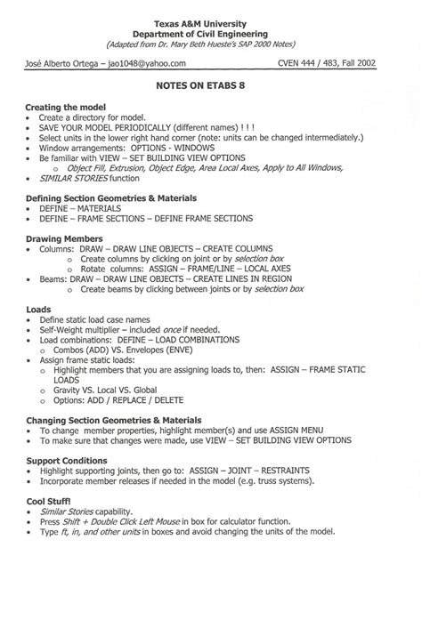 Notes On Etabs Structural Concrete Design Cven 444 Docsity