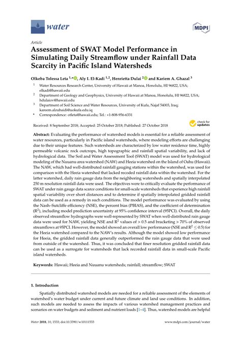 Pdf Assessment Of Swat Model Performance In Simulating Daily Streamflow Under Rainfall Data
