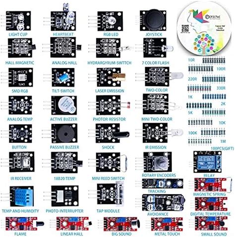 EPICTAC 37 In 1 Sensor Kit For UNO R3 Mega2560 Raspbery Pi Including