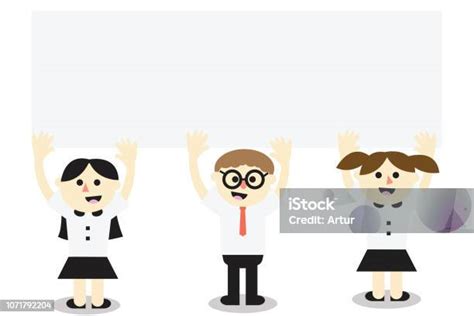 평면 디자인 비즈니스 벡터 일러스트 레이 션 빈 서식 파일 레이아웃에 대 한 초대 인사말 카드 프로 모션 포스터 바우처 두 팔 높이 위쪽으로 세 학교 아이 들을 위한 노래