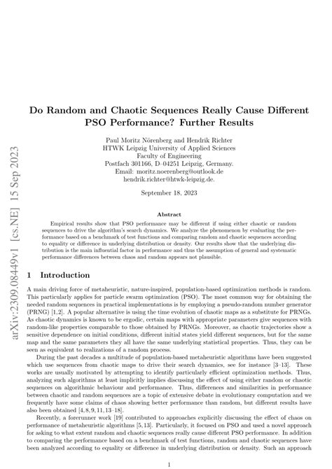 Pdf Do Random And Chaotic Sequences Really Cause Different Pso Performance Further Results