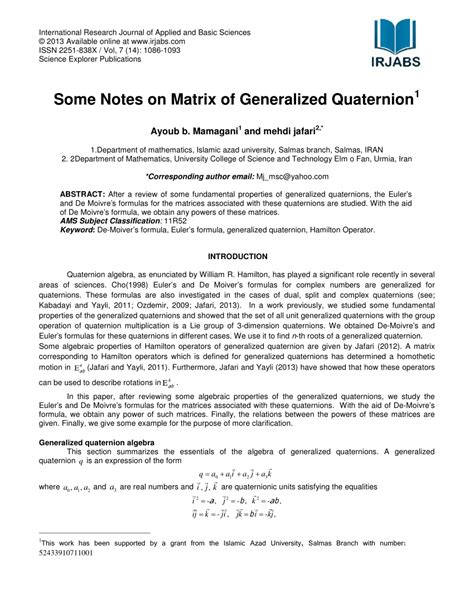 Pdf Some Notes On Matrix Of Generalized Quaternion