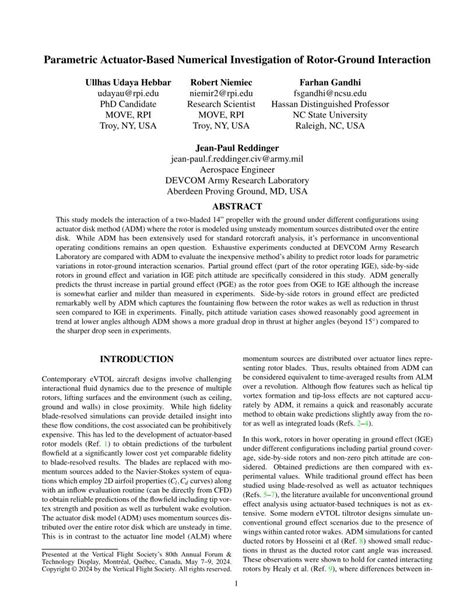 Parametric Actuator Based Numerical Investigation Of Rotor Ground Interaction Vertical Flight