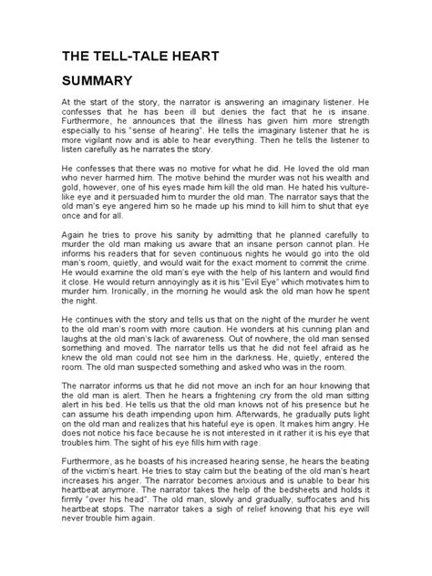 The Tell Tale Heart Summary Pdf Narration Guilt Emotion