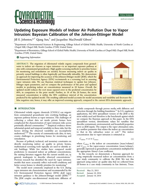 Pdf Updating Exposure Models Of Indoor Air Pollution Due To Vapor Intrusion Bayesian