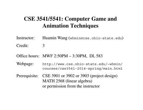 Lecture Slides Lecture 1 4 Cse 35415541 Computer Game And