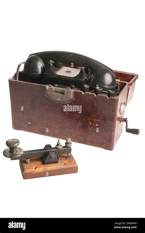 An Old Army Phone Isolated On A White Background With Cliping Path