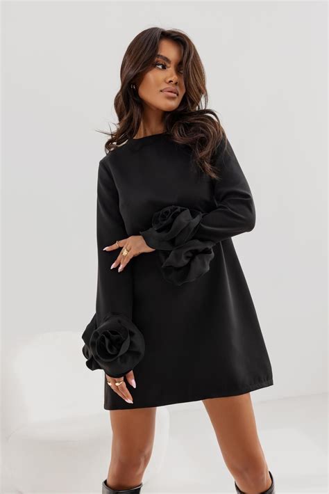 Rochie Dama Eleganta Neagra Cu Volane Tip Floare Mauri Ro