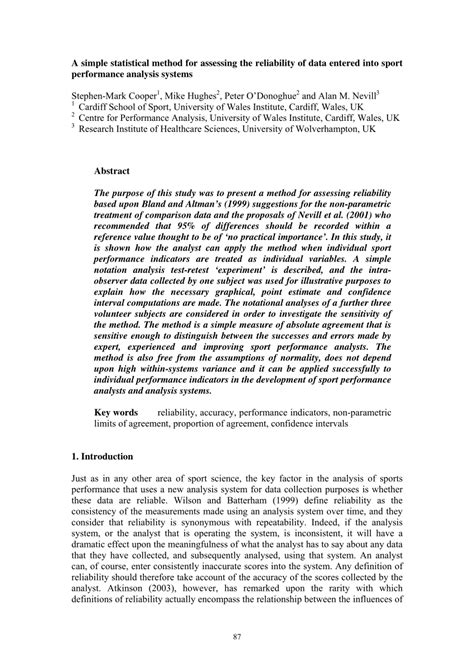 Pdf A Simple Statistical Method For Assessing The Reliability Of Data
