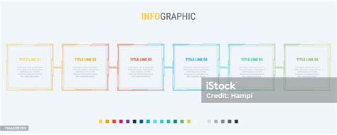 인포그래픽 템플릿 아름 다운 색상의 6 단 사각형 디자인 프레젠테이션을 위한 벡터 타임라인 요소입니다 개념에 대한 스톡 벡터 아트 및 기타 이미지 Istock