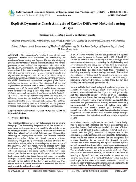 explicit dynamics crash analysis of car pdf deformation