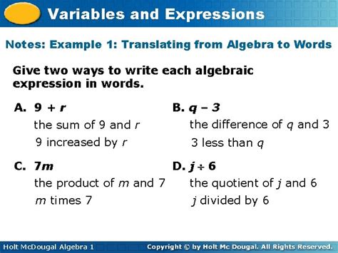 Variablesand And Expressions Warm Up Lesson Presentation Lesson