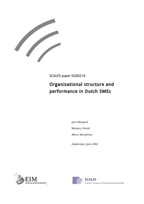 Pdf Organizational Structure And Performance In Dutch Smes