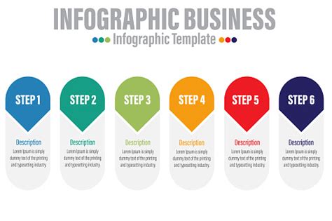 6단계 및 6단계 6옵션 비즈니스 데이터 프로세스 차트 단계 옵션 부품 또는 프로세스가 포함된 다이어그램 프리젠 테이션을위한
