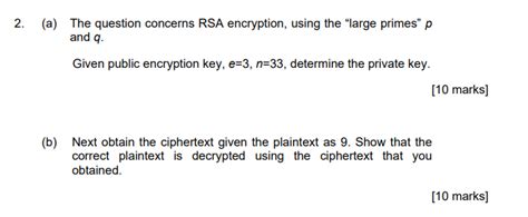 Solved 2 A The Question Concerns Rsa Encryption Using