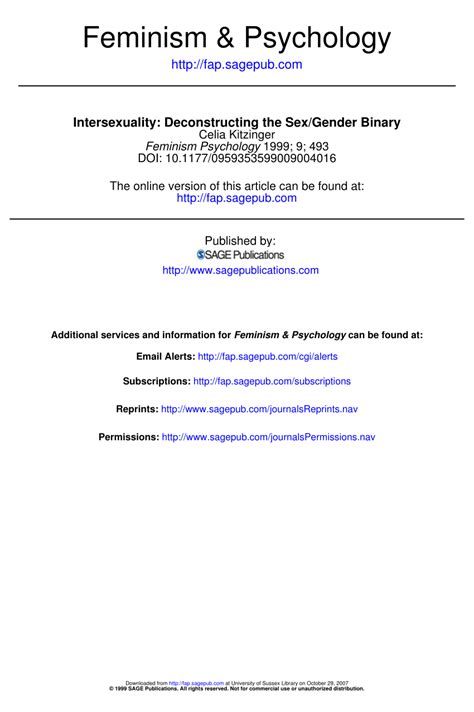 Pdf Intersexuality Deconstructing The Sexgender Binary