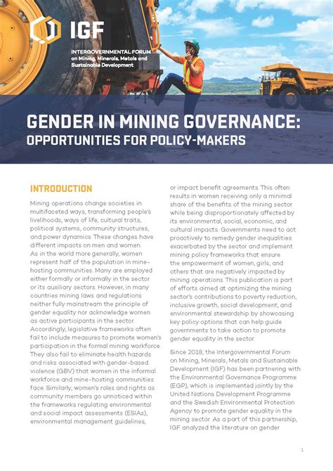 Gender In Mining Governance Opportunities For Policy Makers Intergovernmental Forum On Mining