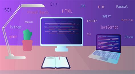 Premium Vector Programmer Workplace With Coding In Computer And