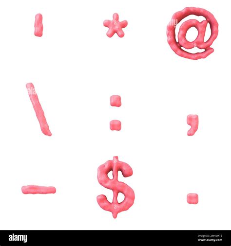 3d Rendering Of Toy Clay Alphabet Numbers And Punctutation Marks On White Isolated Background