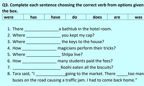 q3 complete each sentence choosing the correct verb from options given t