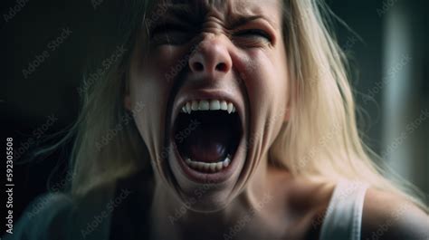 Angry Woman In Agony Screaming Closeup Mental Health Awareness Month