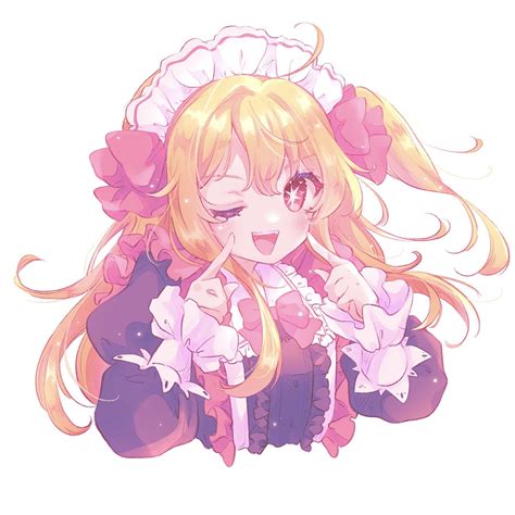 Safebooru 1girl D Ahoge Blonde Hair Fingersmile Frilled Sleeves