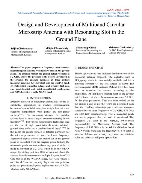 Pdf Design And Development Of Multiband Circular Microstrip Antenna With Resonating Slot In