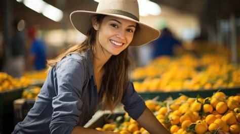 Premium AI Image Work On The Orange Sorting Line In An Agricultural Processing Factory Holding