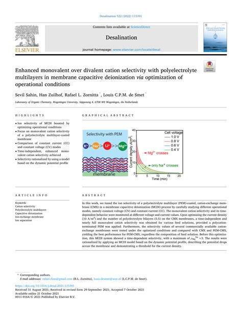 Pdf Enhanced Monovalent Over Divalent Cation Selectivity With