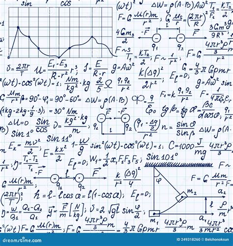 Beautiful Scientific Vector Seamless Pattern With Physical Formulas Plots And Calculations