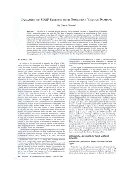 Pdf Dynamics Of Sdof Systems With Nonlinear Viscous Damping