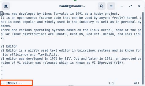 Editing Mode Insert Mode In Vim Editor Geeksforgeeks