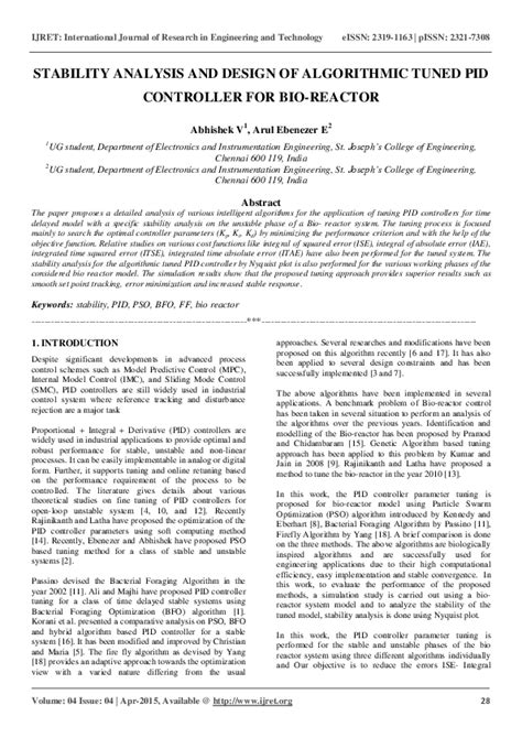 Pdf Stability Analysis And Design Of Algorithmic Tuned Pid Controller