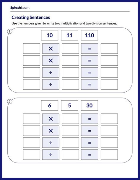Creating Multiplication And Division Sentences Math Worksheets