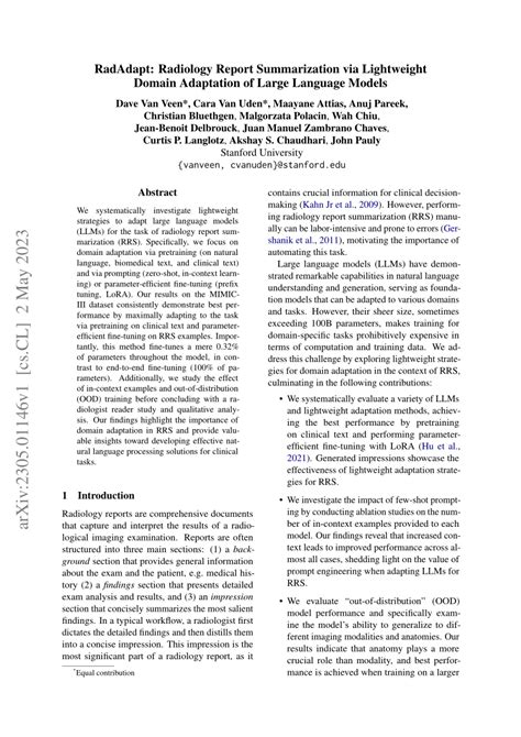 Pdf Radadapt Radiology Report Summarization Via Lightweight Domain Adaptation Of Large