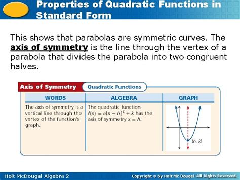 Properties Ofof Quadratic Functions In Properties Quadratic Standard